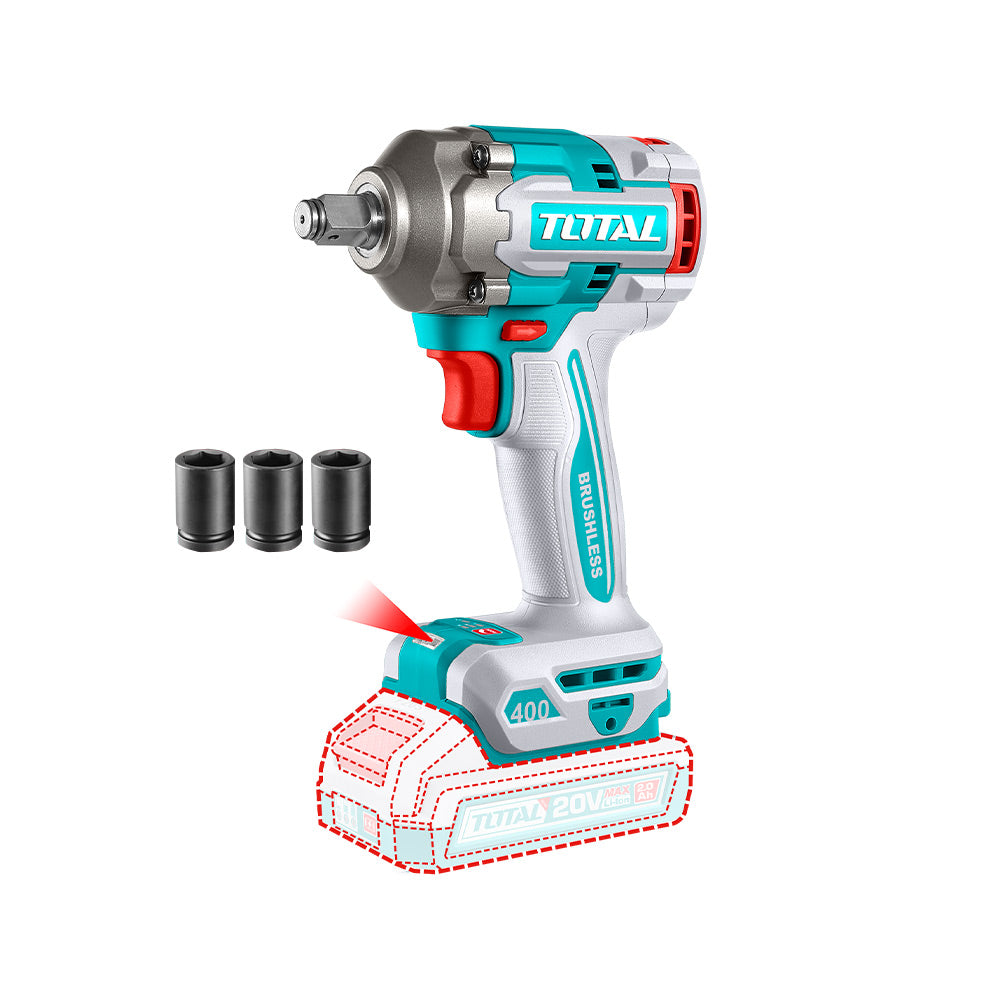 Llave de impacto inalámbrica 20V 1/2 400Nm - Total Tools
