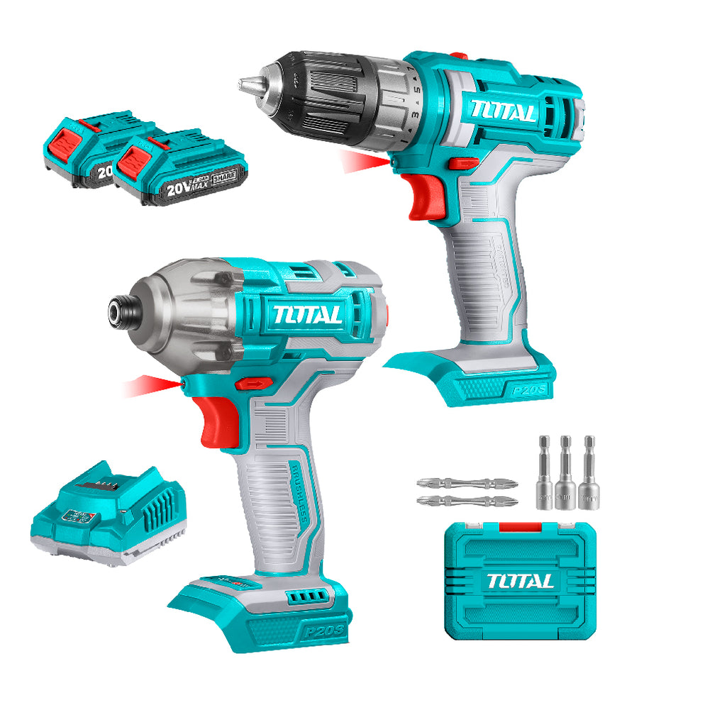 Kit Taladro y Atornillador Inalámbrico 20V Total Tools | 2 Baterías