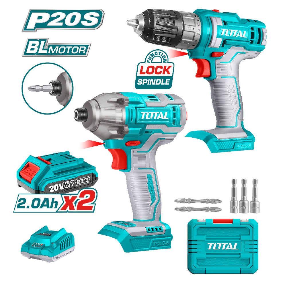 Kit Taladro y Atornillador Inalámbrico 20V Total Tools | 2 Baterías