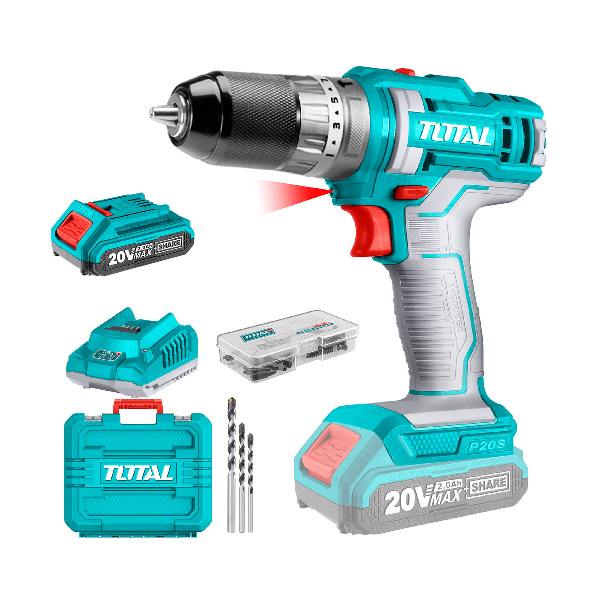 Taladro Inalámbrico Industrial 20V 45Nm Total Tools | Kit Completo