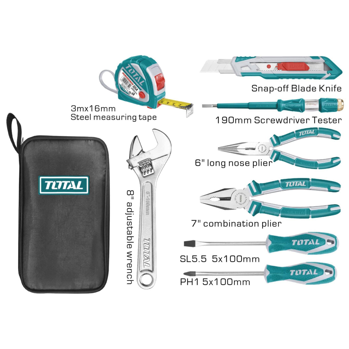 Set de Herramientas Manuales 8 Piezas en Acero | Total Tools